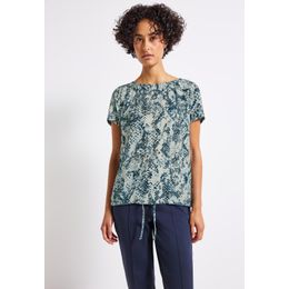 T-Shirt Street One, Damen, Gr. 36, blau (arona blau), Stoff, Vorderseite: 84% Viskose, 16% Polyamid. R&uuml;ckseite: 95% Viskose, 5% Elasthan, bedruckt, normal normal, U-Boot-Ausschnitt, abgesteppt, Shirts T-Shirt, Feel Good Fit