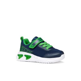 Geox M&auml;dchen Sneaker "J ASSISTER BOY", Gr. 33, blau, Lederimitat, Textil, Schuhe, Klettschuh mit Blinkfunktion, Gr&ouml;&szlig;enschablone zum Download