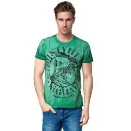 Rusty Neal Herren T-Shirt, gr&uuml;n, Gr. S, bedruckt, 100% Baumwolle, Shirts, mit stylischem Totenkopf-Print