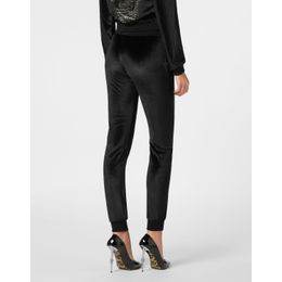 Philipp Plein Damen Jogginghose "Skull Mit Schmucksteinen", schwarz, Gr. S, Obermaterial: 95% Polyester, 5% Elasthan, Hosen