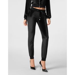 Philipp Plein Damen Jogginghose "Skull Mit Schmucksteinen", schwarz, Gr. XXL, Obermaterial: 95% Polyester, 5% Elasthan, Hosen