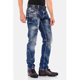 Cipo & Baxx CIPO & BAXX Herren Straight-Jeans "Jeans", blau, Basic, Gr. 31, unifarben, 99% Baumwolle, 1% Elasthan, Jeans, mit trendigen Ziern&auml;hten, CD563