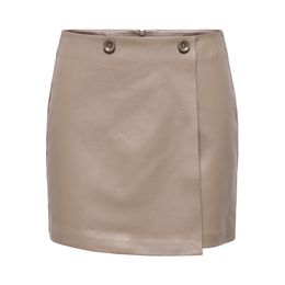 Only Damen Lederimitatrock "ONLASTRIA FAUX LEATHER SHORT SKIRT OTW", beige, Gr. M, unifarben, Web, Obermaterial: 100% Polyester, R&ouml;cke, mit Knopf