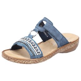 Rieker Damen Pantolette, Gr. 40, blau, Nubuklederimitat, unifarben, Schuhe, Keilabsatz, Sommerschuh, Schlappen mit Pailetten- und Perlenbesatz
