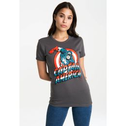 logoshirt Damen T-Shirt "Captain America", grau, Gr. S, bedruckt, 100% Baumwolle, Shirts, mit lizenzierten Originaldesign