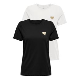 Only Damen Kurzarmshirt "ONLKITA LIFE S/S TOP 2 PACK CS JRS", schwarz, Gr. XS, bedruckt, Jersey, Obermaterial: 100% Baumwolle, Shirts, Baumwolle,