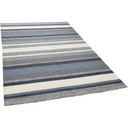 Teppich Gino Falcone, B:70cm H:20mm L:140cm, blau, Kunstfaser, Wohnzimmer, Teppiche, "Rosetta-Stripes", In- und Outdoor geeignet, Wohnzimmer