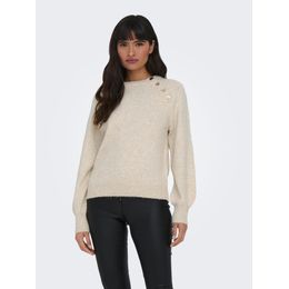 Only Damen Rundhalspullover "ONLEMMA LS BUTTON ONECK EX KNT", grau, Gr. XS, unifarben, Strick, Obermaterial: 50% Polyacryl, 50% Polyester, Pullover,