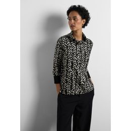 Street One Damen Print-Shirt, schwarz, Gr. 36, gemustert, Stoff, 64% Polyester, 33% Viskose, 3% Elasthan, Shirts, mit 3/4 &Auml;rmeln