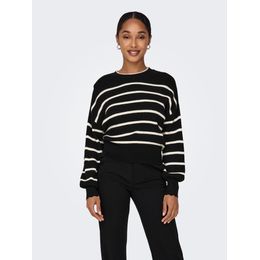 Only Damen Rundhalspullover "ONLIBI LS O-NECK NOOS KNT", schwarz-wei&szlig;, Gr. M, gestreift, Strick, Obermaterial: 50% Viskose, 27% Nylon, 23% Polyester,