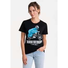 logoshirt Damen T-Shirt "Sesamstrasse - Kr&uuml;melmonster Motorrad", schwarz, Gr. XS, bedruckt, 100% Baumwolle, Shirts, mit lizenziertem Print