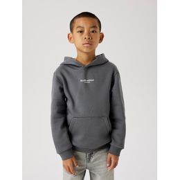 name it Jungen Kapuzensweatshirt "NKMBRODY LS NREG SWEAT WH BRU NOOS", grau, Gr. 116, bedruckt, unifarben, Sweatware, Obermaterial: 70% Baumwolle,