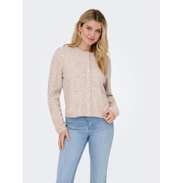 Only Damen Strickjacke "ONLSIMONI L/S O-NECK CARDIGAN KNT NOOS", beige, Gr. M, meliert, Strick, Obermaterial: 74% Polyacryl, 24% Polyester, 2%