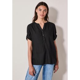 Cecil Damen Shirtbluse, schwarz, Gr. XS, unifarben, Stoff, 100% Viskose, Blusen, mit geschlitztem Rundhalsausschnitt