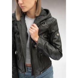 Mauritius Damen Lederjacke "Cacey LEGV", schwarz, Gr. XXXL, unifarben, Obermaterial: 100% Schafsleder. Futter: 100% Baumwolle. Kapuze: 60% Baumwolle,