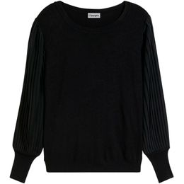 bonprix Damen Strickpullover "Feinstrickpullover aus flie&szlig;endem Viskose-Mix", schwarz, Gr. 52, unifarben, Feinstrick;Web, Obermaterial: 80% Viskose,