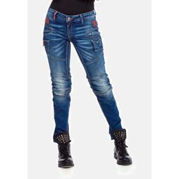 Cipo & Baxx CIPO & BAXX Damen Slim-fit-Jeans "Jeans", blau, Basic, Gr. 30, unifarben, 99% Baumwolle, 1% Elasthan, Jeans, mit modischen Ziern&auml;hten, WD358