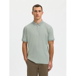Selected Herren Poloshirt "SLHFAVE STRUCTURE SS POLO NOOS"aqua gray, Gr. S, unifarben, Jersey, Obermaterial: 45% Polyester, 41% Baumwolle, 14%