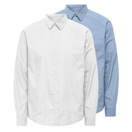 Only & Sons ONLY & SONS Herren Langarmhemd "ONSFLORIA LIFE LS POPLIN SHIRT 2-PKT OTL", bunt, Gr. L, unifarben, Web, Obermaterial: 65% Polyester, 35% Baumwolle,