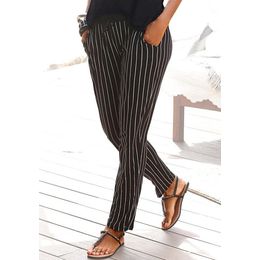 Buffalo Damen Strandhose "aus leicht flie&szlig;ender Viskose", schwarz-wei&szlig;, Gr. 42, bedruckt, Jersey, Obermaterial: 100% Viskose, Hosen, mit