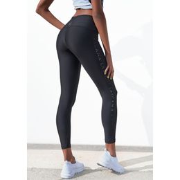 active by Lascana LASCANA ACTIVE Damen Leggings, schwarz, Gr. 48, bedruckt, unifarben, Obermaterial: 82% Polyester, 18% Elasthan, Hosen, mit gl&auml;nzendem Logoschriftzug