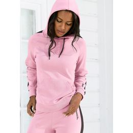 Damen Kapuzensweatshirt, BENCH. LOUNGEWEAR, Gr. 36, rosa, Jersey, Obermaterial: 60% Baumwolle, 40% Polyester, unifarben mit Farbeins&auml;tzen,