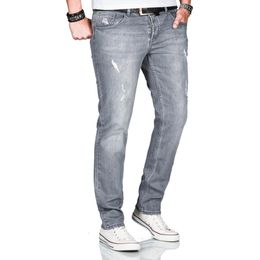 Herren Slim-fit-Jeans "ASCatania", grau, Basic, Gr. 31, Alessandro Salvarini, Destroyed-Effekte, leichte Abriebeffekte, Denim/Jeans, 98% Baumwolle,