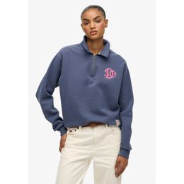 Superdry Damen Sweatshirt "SD&CO NEON COLLARED HALF ZIP"mariner navy, Gr. XL, unifarben, Sweatware, Obermaterial: 80% Baumwolle, 20% Polyester,