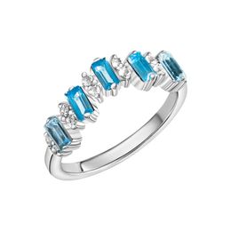ZEEme Damen Fingerring "Silber 925 rhodiniert mit 12x Wei&szlig;topas + 5x Blautopas (beh.)", 058 (18,5), Silber 925 (Sterlingsilber), wei&szlig;, Silber 925