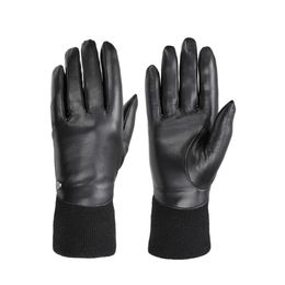 Pearlwood Damen Lederhandschuhe "LUNA", schwarz, Gr. 8, unifarben, Schafsleder, Handschuhe, weiches Fleecefutter, Strickb&uuml;ndchen