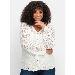Damen Strickjacke, wei&szlig;, Gr. 44, sheego by Joe Browns, unifarben, 50% Baumwolle, 50% Polyacryl, Strickjacken