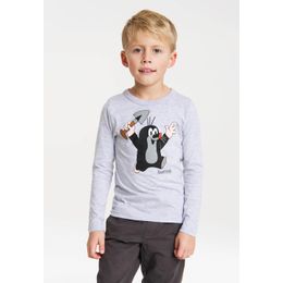 logoshirt Jungen Langarmshirt "Der kleine Maulwurf - Juhu", grau, Gr. 164, bedruckt, meliert, 95% Baumwolle, 5% Viskose, Shirts, mit Der kleine