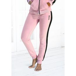 Damen Sweathose, BENCH. LOUNGEWEAR, Gr. 32, rosa, Jersey, Obermaterial: 60% Baumwolle, 40% Polyester, unifarben mit Farbeinsatz, Hosen, mit