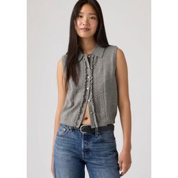Levi's Strickpullover LEVI'S "SUPER SOFT MINI RUFFLE VEST", Damen, Gr. XS (34), schwarz heather gray bros bcvc38, Strick, Obermaterial: 53% Baumwolle, 32% Polyester, 13% Polyamid, 2% Elasthan, unifarben, regular fit normal, ohne Ausschnitt, Pullover Strickpullover, mit Strukturmuster
