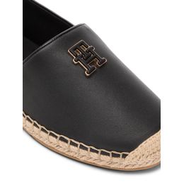 Tommy Hilfiger Damen Espadrille "TH LOGO LEATHER ESPADRILLE", Gr. 40, schwarz, Leder, Schuhe, Sommerschuh, Slipper, Schlupfschuh mit typischer