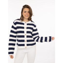 Zwillingsherz Damen Strickjackemarine, Gr. S, Strick, Obermaterial: 60% Baumwolle, 40% Polyacryl, Strickjacken, mit Lochstrickmuster und Kn&ouml;pfen