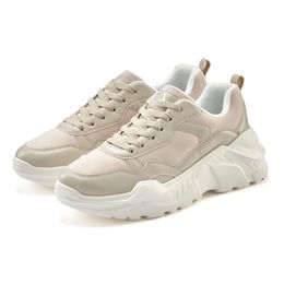 Lascana Damen Sneaker "Turnschuhe, Halbschuh, Sportschuh, Freizeitschuh, Schn&uuml;rschuh", Gr. 37, beige, Obermaterial: 50% Lederimitat, 50%