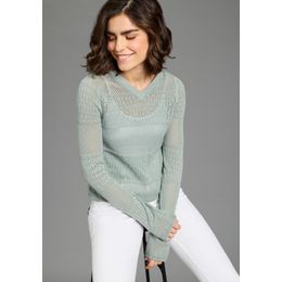 Kangaroos Damen Ajourpullover, gr&uuml;n, Gr. 32, Feinstrick, Obermaterial: 50% Baumwolle, 50% Polyacryl, Pullover, aus Baumwolle, mit V-Ausschnitt,