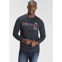 DELMAO Herren Langarmshirt, blau, Gr. XXL, bedruckt, Single Jersey, Obermaterial: 100% Baumwolle, Shirts, schmale Passform, bedruckt,