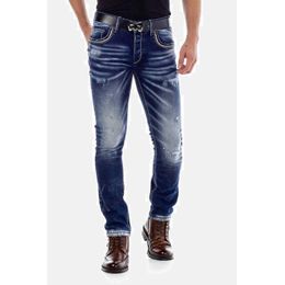 Cipo & Baxx CIPO & BAXX Herren Straight-Jeans "Jeans", blau, Basic, Gr. 34, unifarben, 99% Baumwolle, 1% Elasthan, Jeans, im Worn Washed Look, CD-485