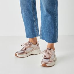Tamaris Damen Plateausneaker, Gr. 40rose, kombiniert, Lederimitat, Textil, gl&auml;nzend, metallic, Schuhe, Freizeitschuh, Halbschuh, Schn&uuml;rschuh mit