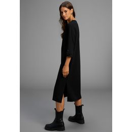 Laura Scott Damen Midikleid, schwarz, Basic, Gr. 38, unifarben, Milano Rib, Obermaterial: 76% Polyester, 20% Viskose, 4% Elasthan, Kleider, aus