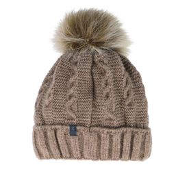 MaxiMo M&auml;dchen Strickm&uuml;tze, braun, Gr. 53, unifarben, Strick, Materialmix, M&uuml;tzen, angenehmer Materialmix, gef&uuml;ttert, Bommel, breiter Umschlag