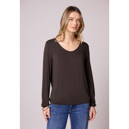 Langarmshirt Street One, Damen, Gr. 34, molten earth, Stoff, 95% Viskose, 5% Elasthan, unifarben, normal normal, V-Ausschnitt, elastischer Bund, Shirts Langarmshirt, mit abgerundetem V-Ausschnitt