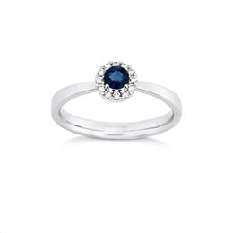 OROLINO Damen Fingerring "Gold 585 mit 12 Brillanten zus. 0,12ct. und Safir blau", 056 (17,8), 0,12 SI = kleine Einschl&uuml;sse, Gold, wei&szlig;, Gold,