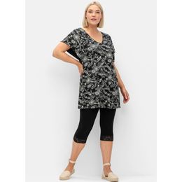 sheego Damen Hausanzug, schwarz-wei&szlig;, Gr. 46, 95% Viskose, 5% Elasthan, Homewear-Sets