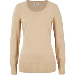bonprix Damen Strickpullover, beige, Gr. 40, unifarben, Strick, Obermaterial: 60% Baumwolle, 30% Polyester, 10% Polyamid, Pullover, aus