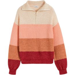 bonprix Damen Troyer, beige, Gr. 40, mehrfarbig, Strick, Obermaterial: 76% Polyacryl, 24% Polyester, Pullover, mit Umlegekragen, Oversize Passform