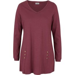 bonprix Damen Longshirt, rot, Gr. 56, Obermaterial: 100% Baumwolle, Shirts, A-Linie, mit dekorativen Kn&ouml;pfen, aus Baumwolle, Casual Stil