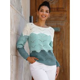 Classic Basics Damen Ajourpullover "Rundhals-Pullover", gr&uuml;n, Gr. 52, gemustert, mehrfarbig, 100% Baumwolle, Pullover